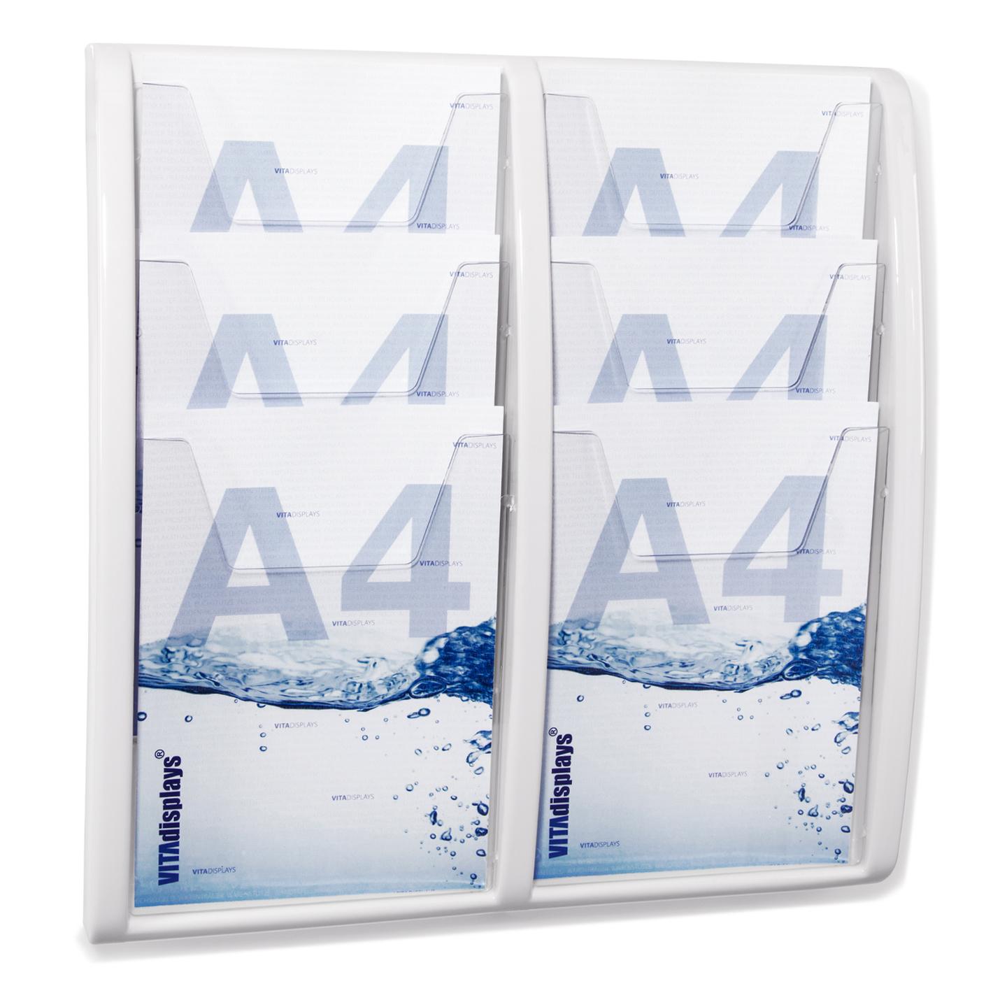 DIN A4 Display / 6 Fächer / Wandmontage (Weiss)