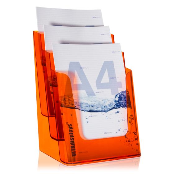 DIN A4 table top brochure holder (3 pcs.) Orange